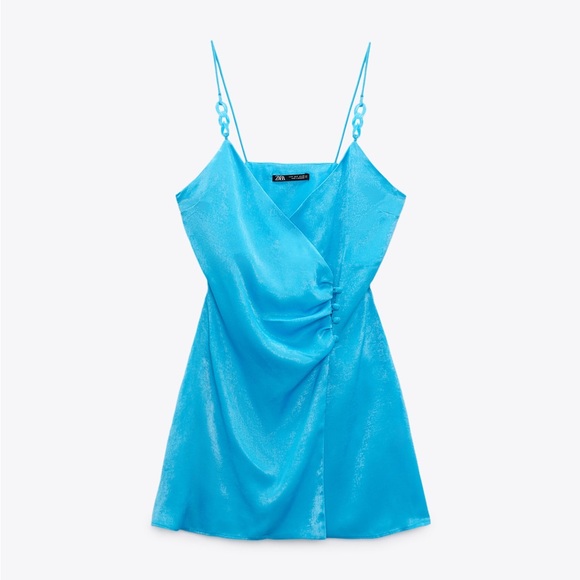 Zara | Dresses | Zara Turquoise Linked Satin Effect Mini Dress | Poshmark